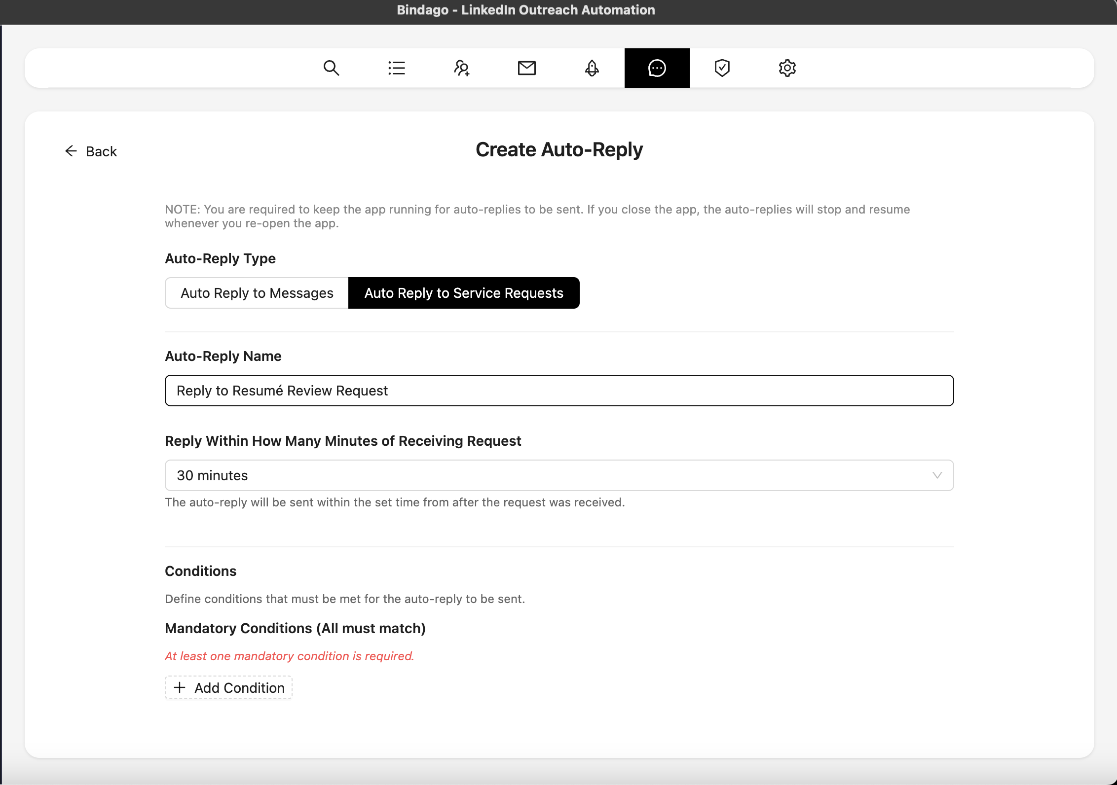 Bindago - How To Set Up Auto Replies for LinkedIn Service Requests